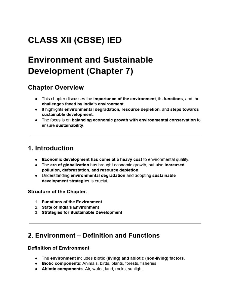 Class 12 Environment & Sustainable Development Notes | PDF ...