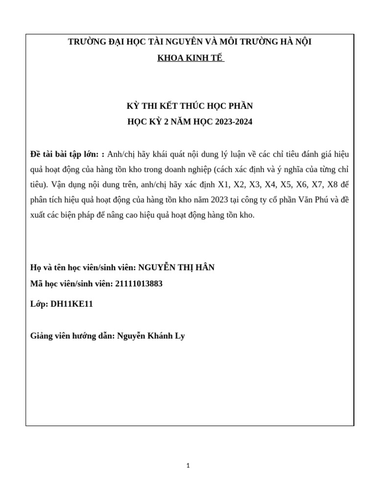 Bài Tập Lớn Phân Tích BCTC Hân | PDF