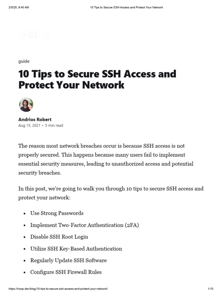 10 Tips To Secure SSH Access and Protect Your Network | PDF | Secure Shell | Security