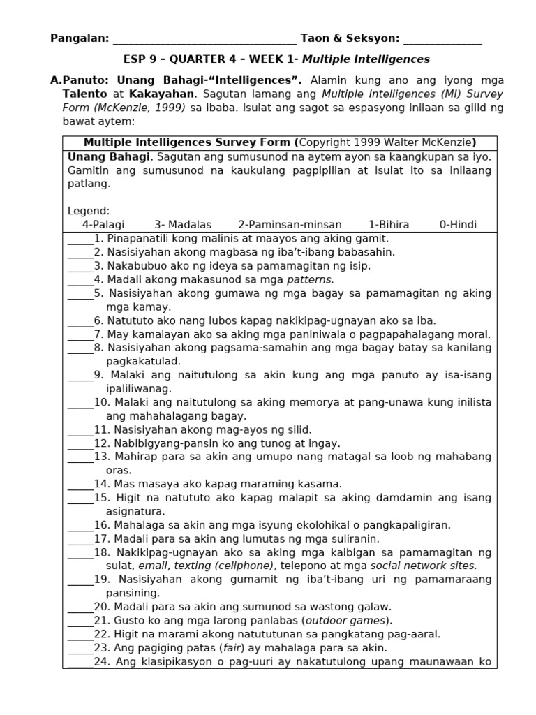 Multiple Intelligences Q4 Week 1 | PDF