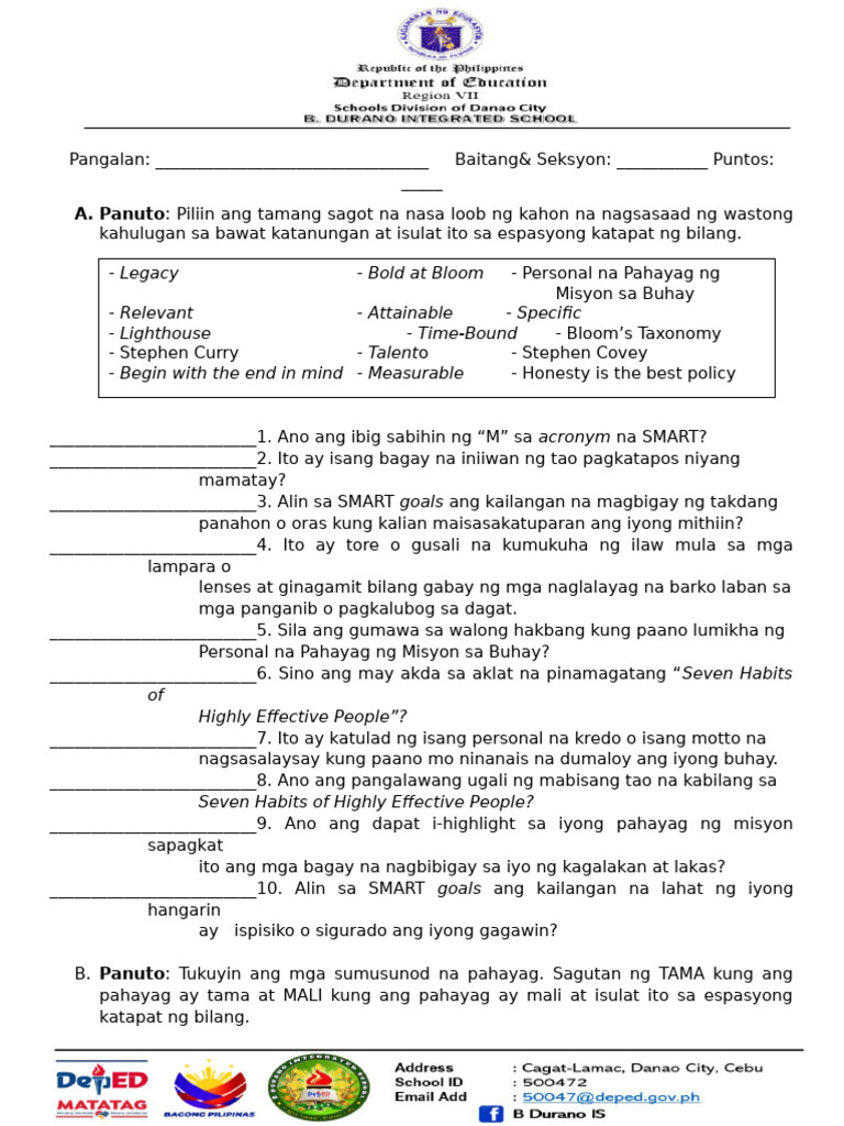 ESP Q4-Week 3 Test | PDF