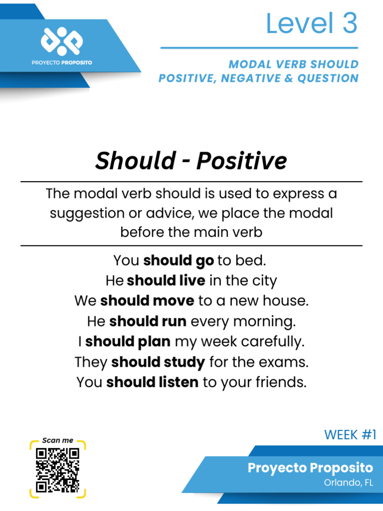 Level 3 Modal Verb Should - Week 1 | PDF | Syntax | Language Families