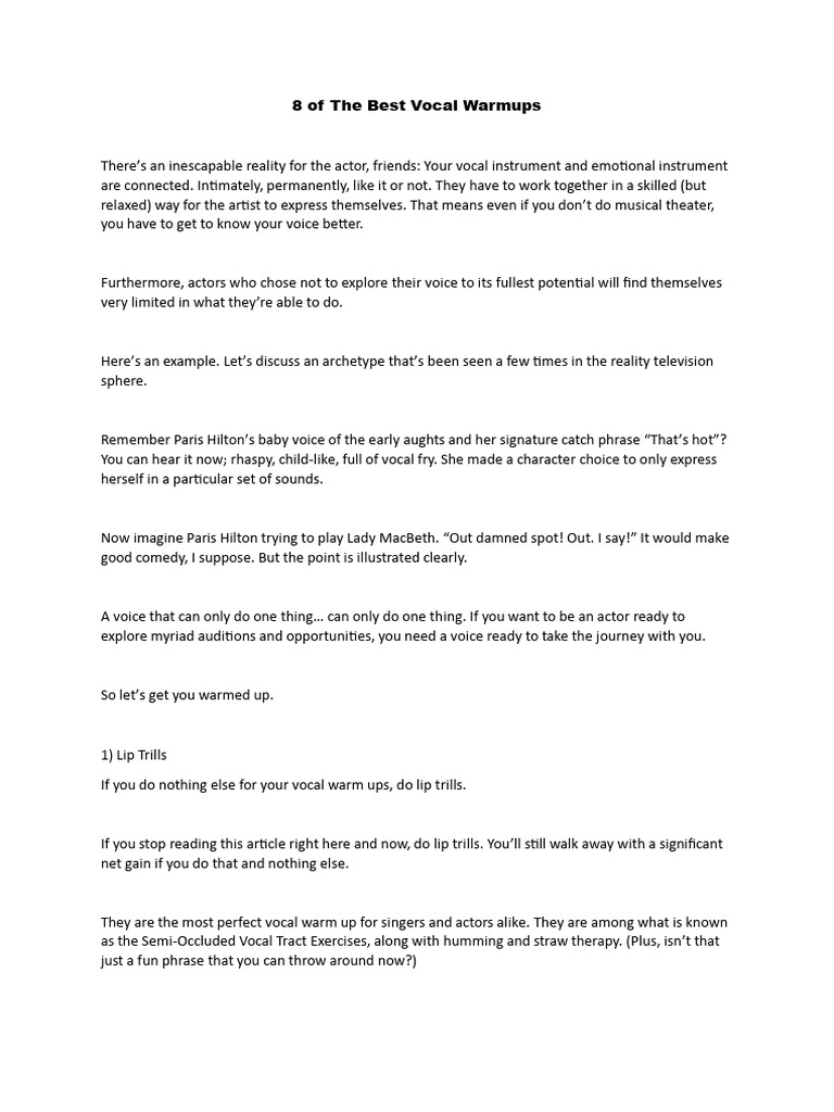 8 Of The Best Vocal Warmups Pdf Human Voice Singing