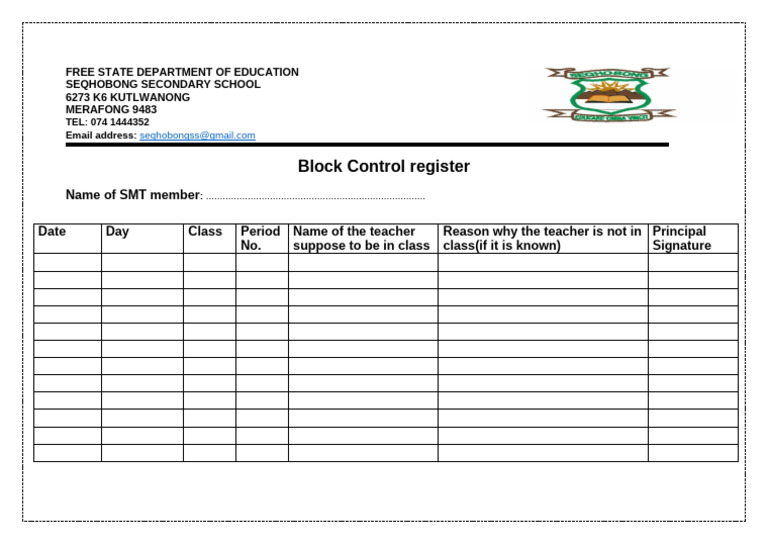 Block Control Register Template | PDF