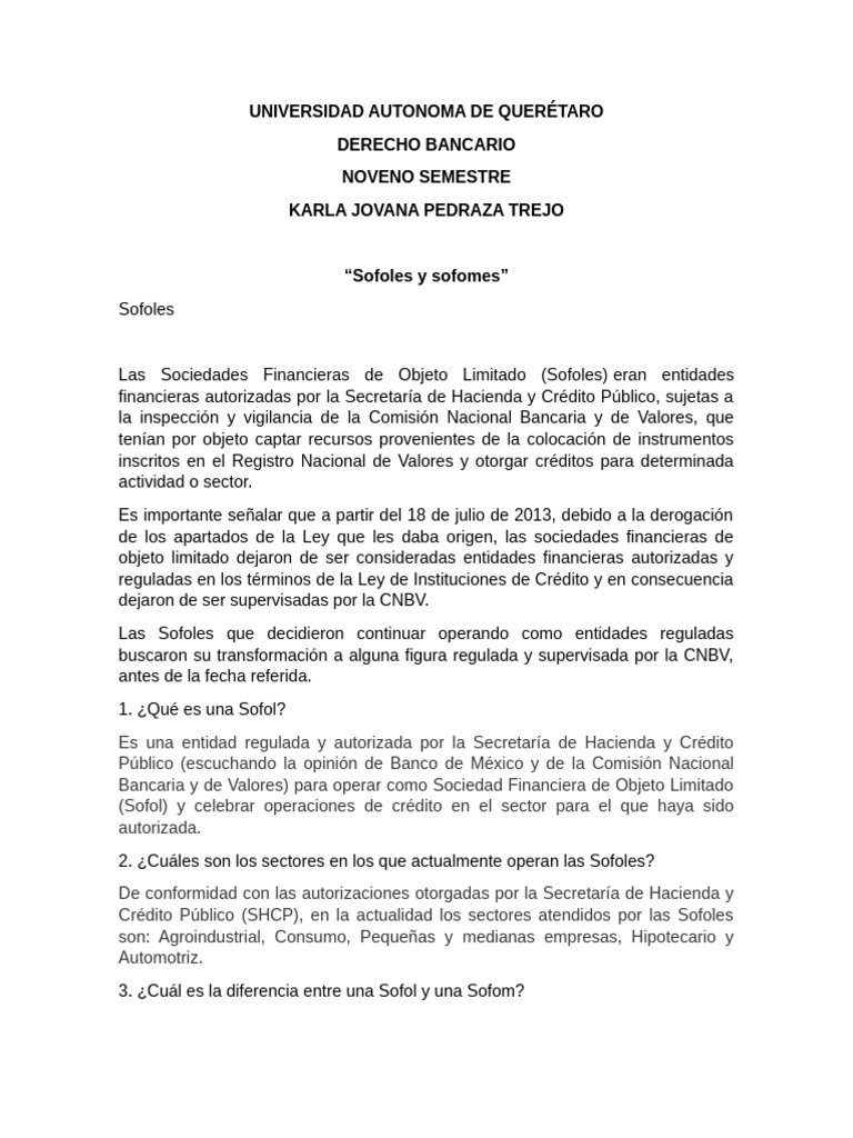 Sofoles y Sofomes: Definición y Regulación | PDF | Bancos | Dinero