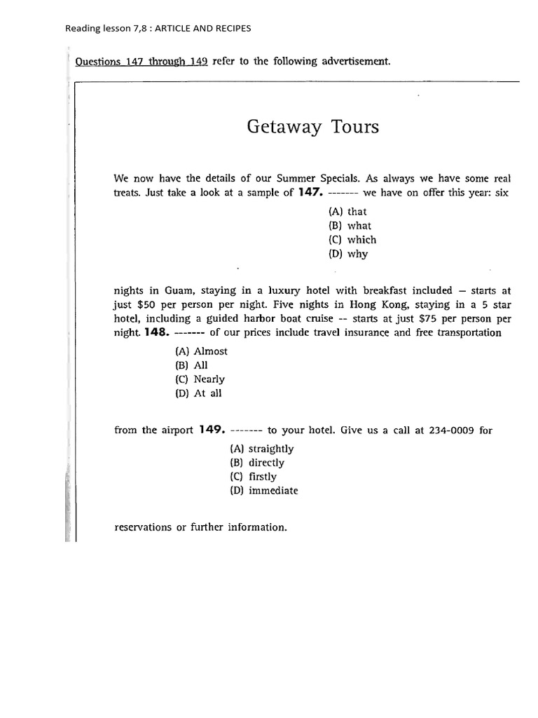 Te1 Reading Lesson 7,8 Handout | PDF