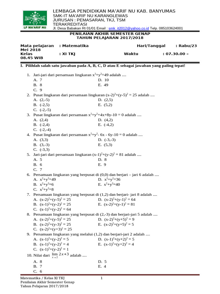 Matematika Kelas XI TKJ | PDF