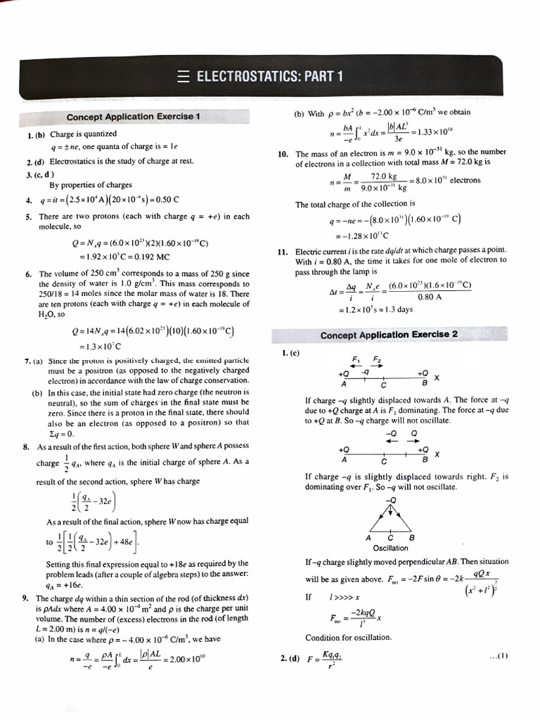 XII JEE Physics Sol 1 Electrostatics Part 1.40aaf1c | PDF | Force | Electron