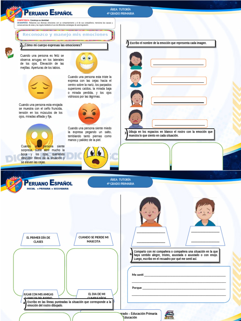 Ficha #01 - Me Conozco y Me Quiero | PDF | Las emociones | Ciencias del ...