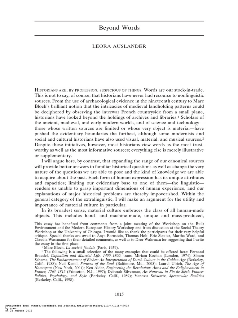 Auslander_Beyond Words | PDF | Material Culture | Experience