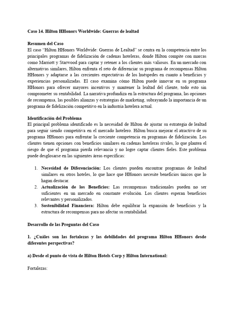 Caso 14. Hilton HHonors Worldwide - Guerras de Lealtad | PDF ...