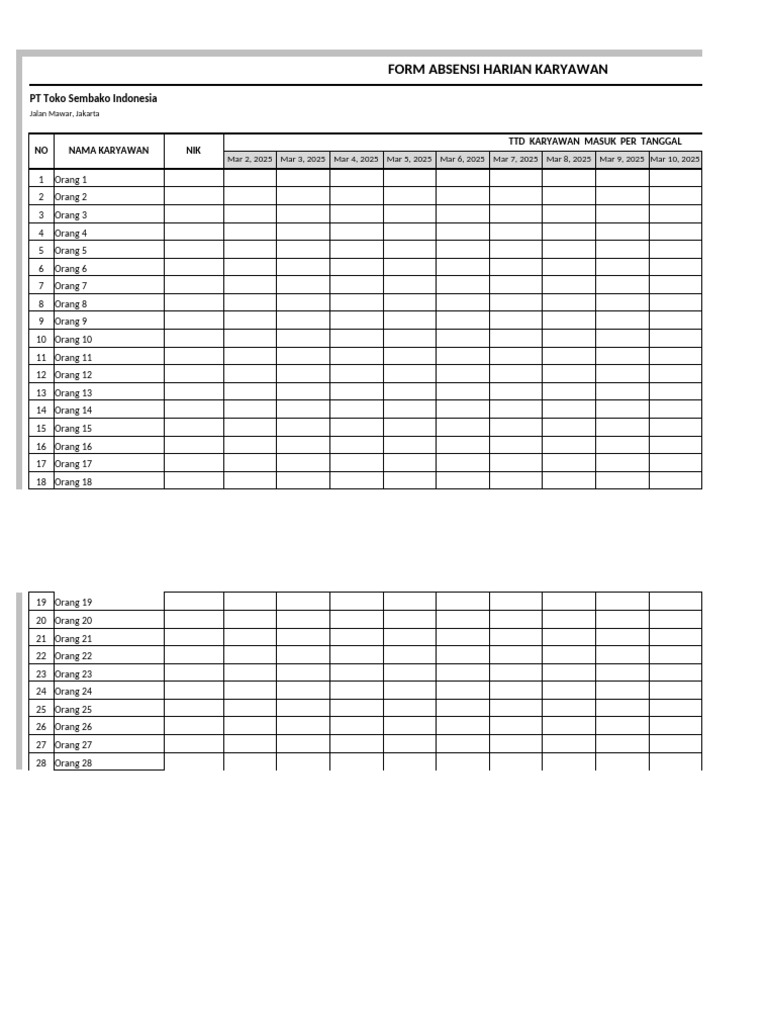 Form Absensi Harian Karyawan | PDF
