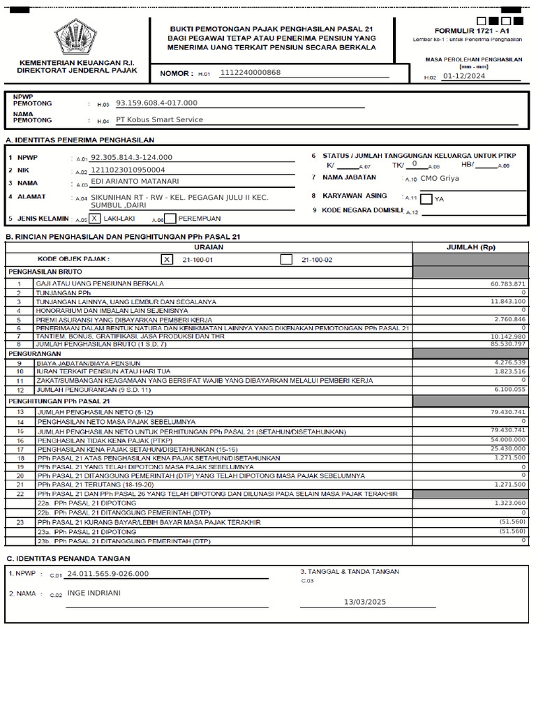 Formulir-1721-A1-PT Kobus Smart Service-12-2024-EDI ARIANTO MATANARI | PDF