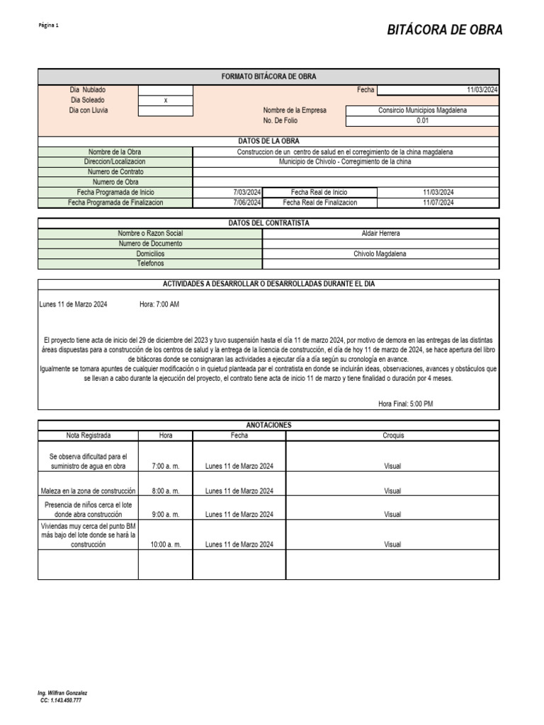 Bitacora de Obra | PDF