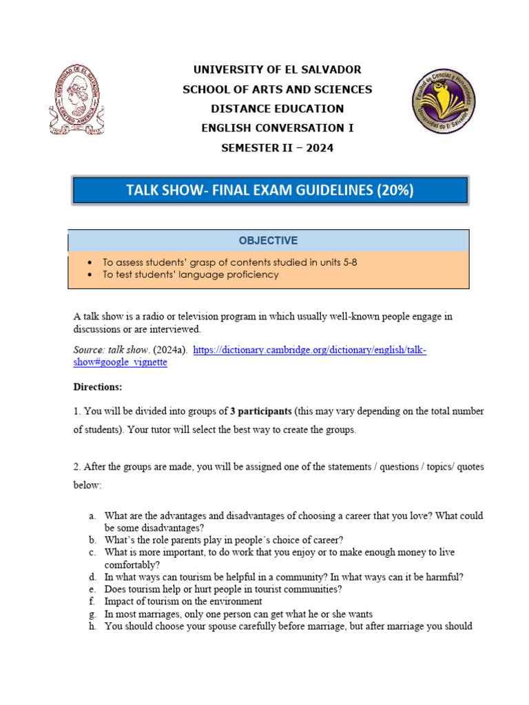 5 Talk Show - Final Exam Guideline and Rubric | PDF | Fluency | Argument