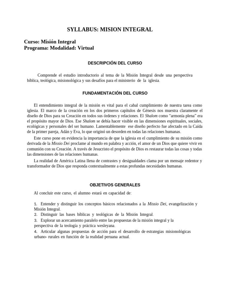 Syllabus Mision Integral | PDF | Dios | Maestros