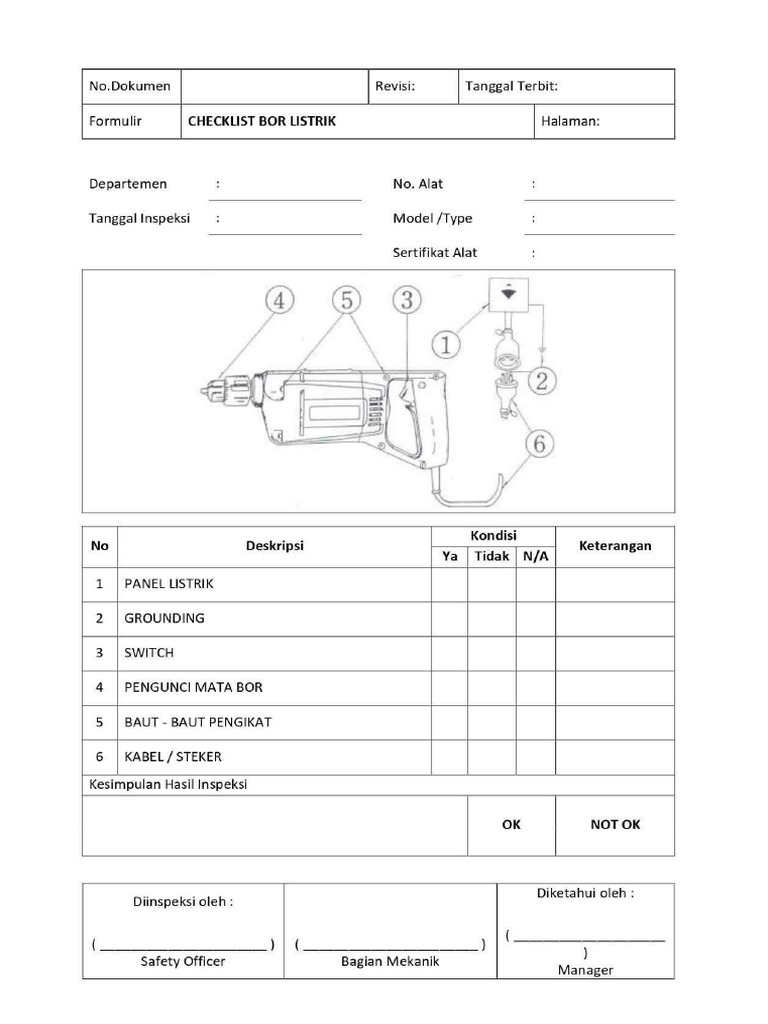 Form Check List Inspeksi Bor Listrik | PDF