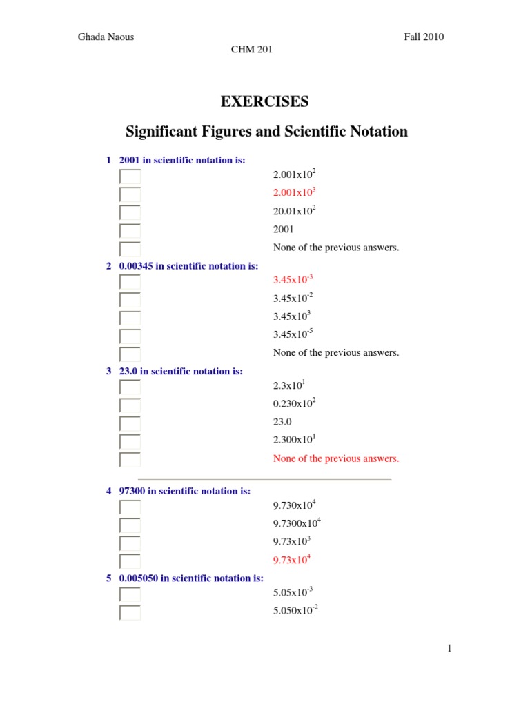 Significant Figures Exercises | PDF | Mathematical Notation | Teaching ...