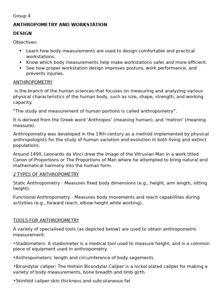 Group 4 Anthropometry and Workstation Design | PDF | Anthropometry | Chair