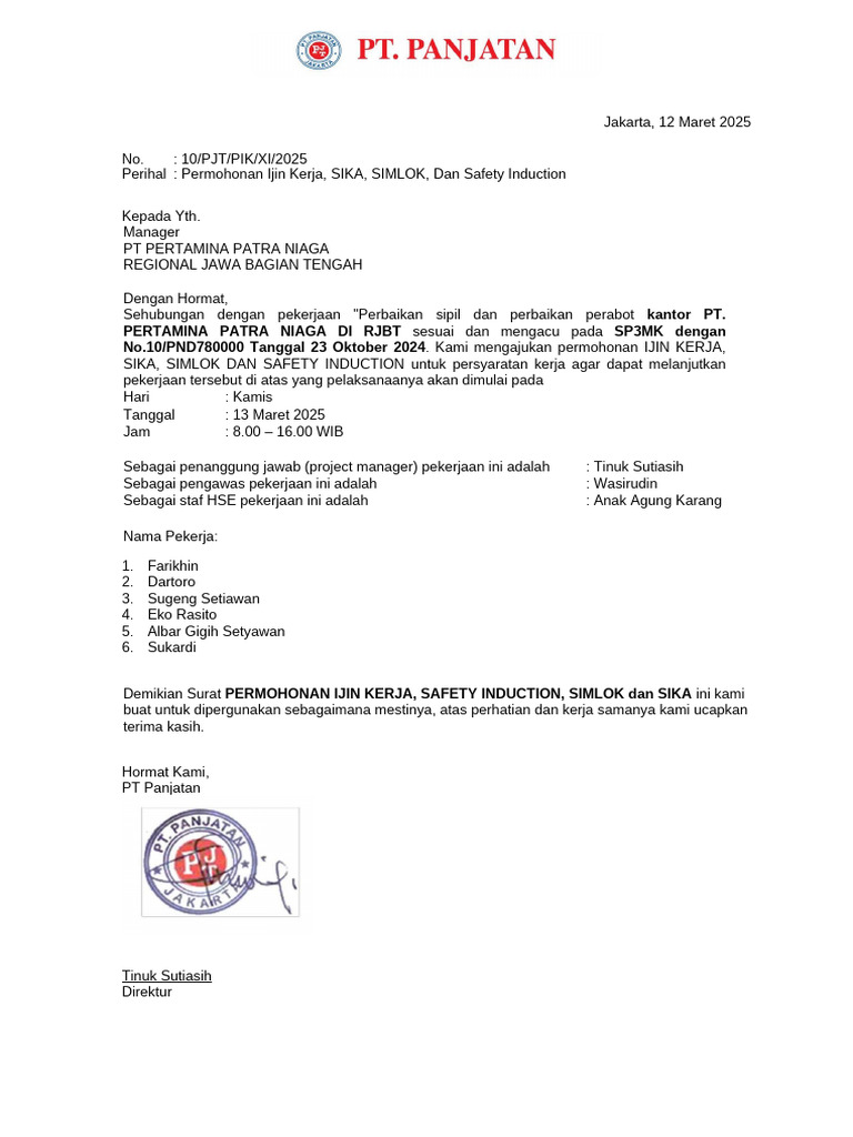 Permohonan ijin kerja | PDF