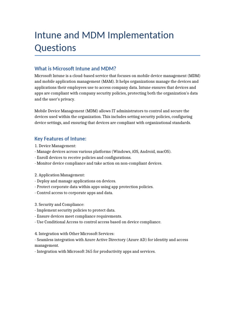 Intune_MDM_Implementation_Questions (1) | PDF | Mobile App | Regulatory ...