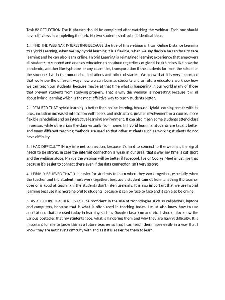 Task #2 Reflect-Wps Office | PDF | Learning | Distance Education