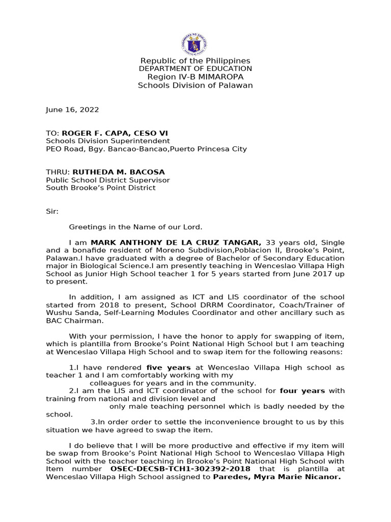 Letter of Intent Swapping of Item | PDF