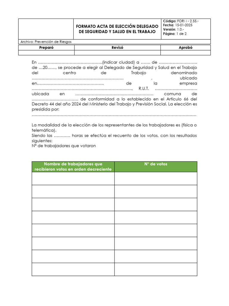 Acta Elección Delegado SSO DS44 V1.0. | PDF | Gobierno