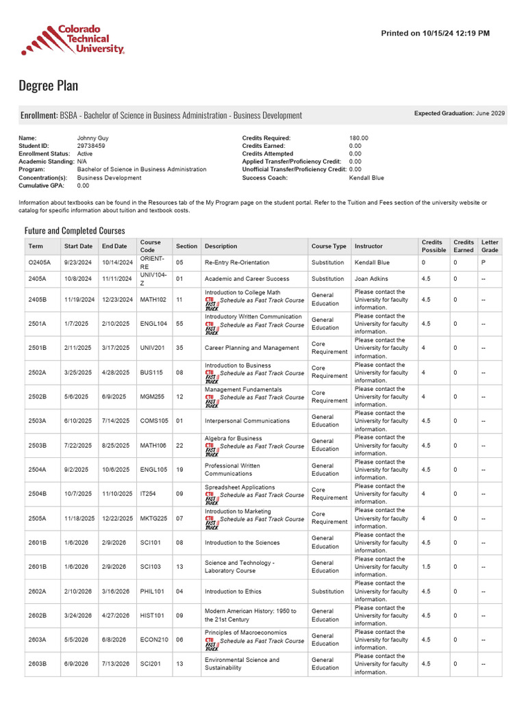 BSBA Business Development Degree Plan | PDF | Business Economics ...