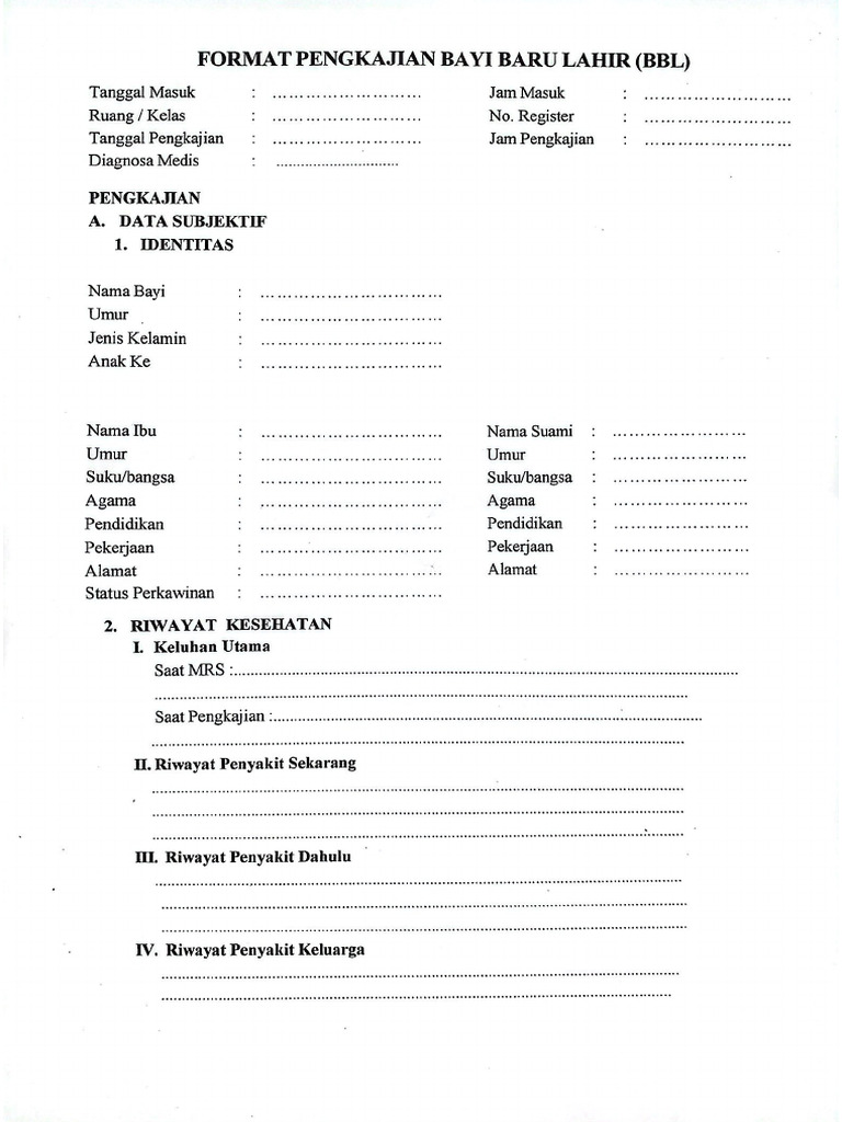 FORM PENGKAJIAN BAYI BARU LAHIR (BBL) | PDF