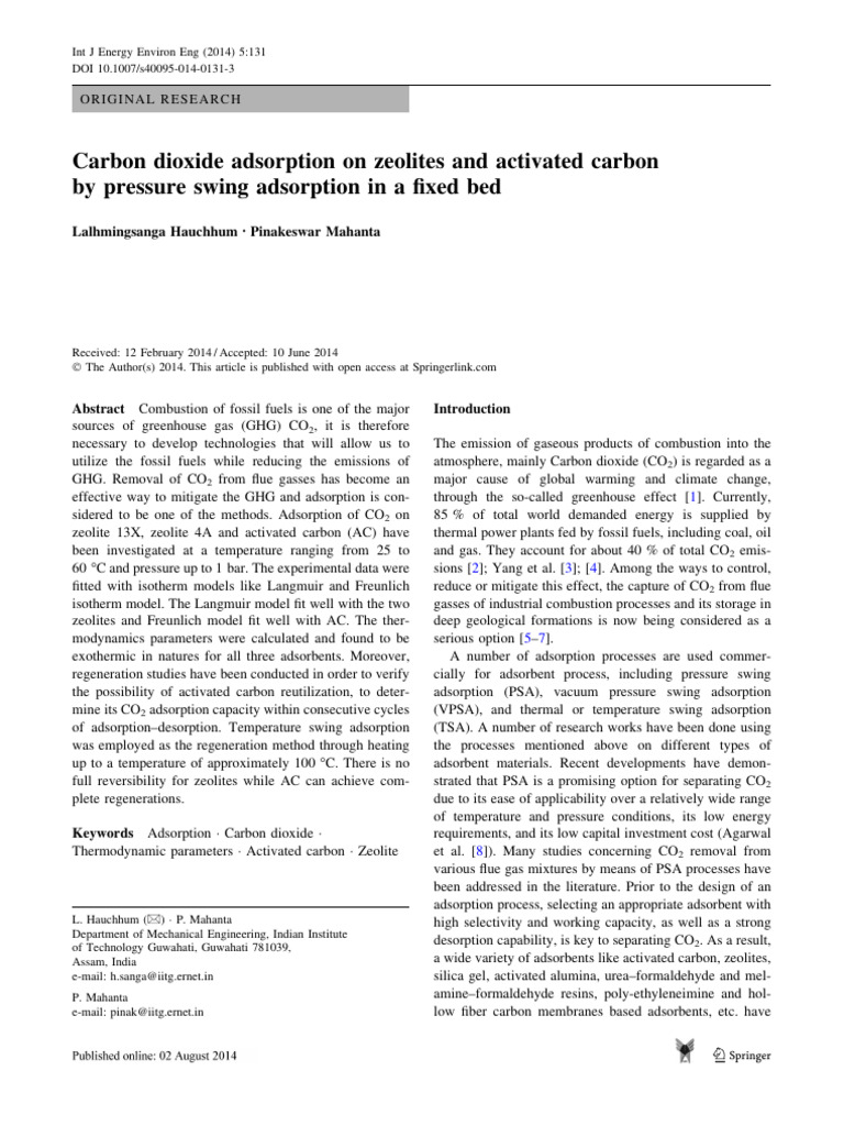 Carbon Dioxide Adsorption On Zeolites and Activate | PDF | Adsorption ...