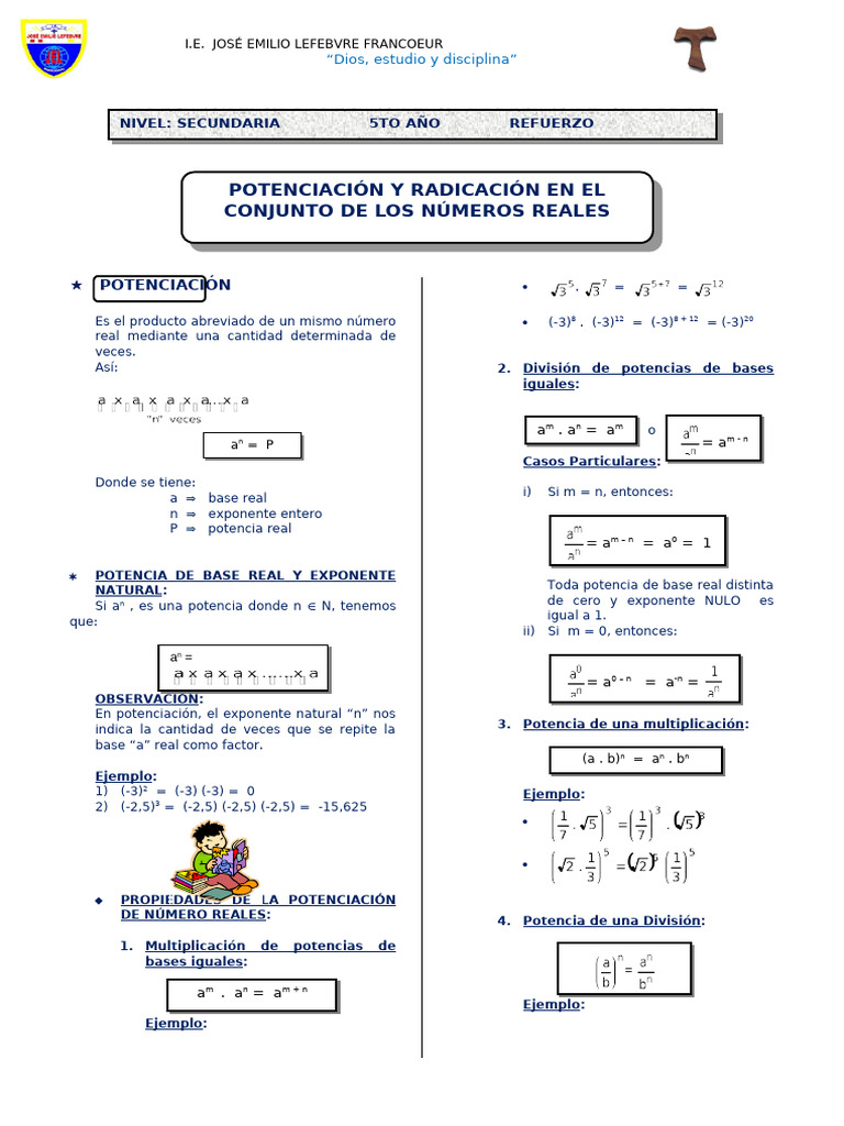 Potenciación y Radicación MIGUEL 5TO DE SECUNDARIA | PDF | Exponenciación | Multiplicación