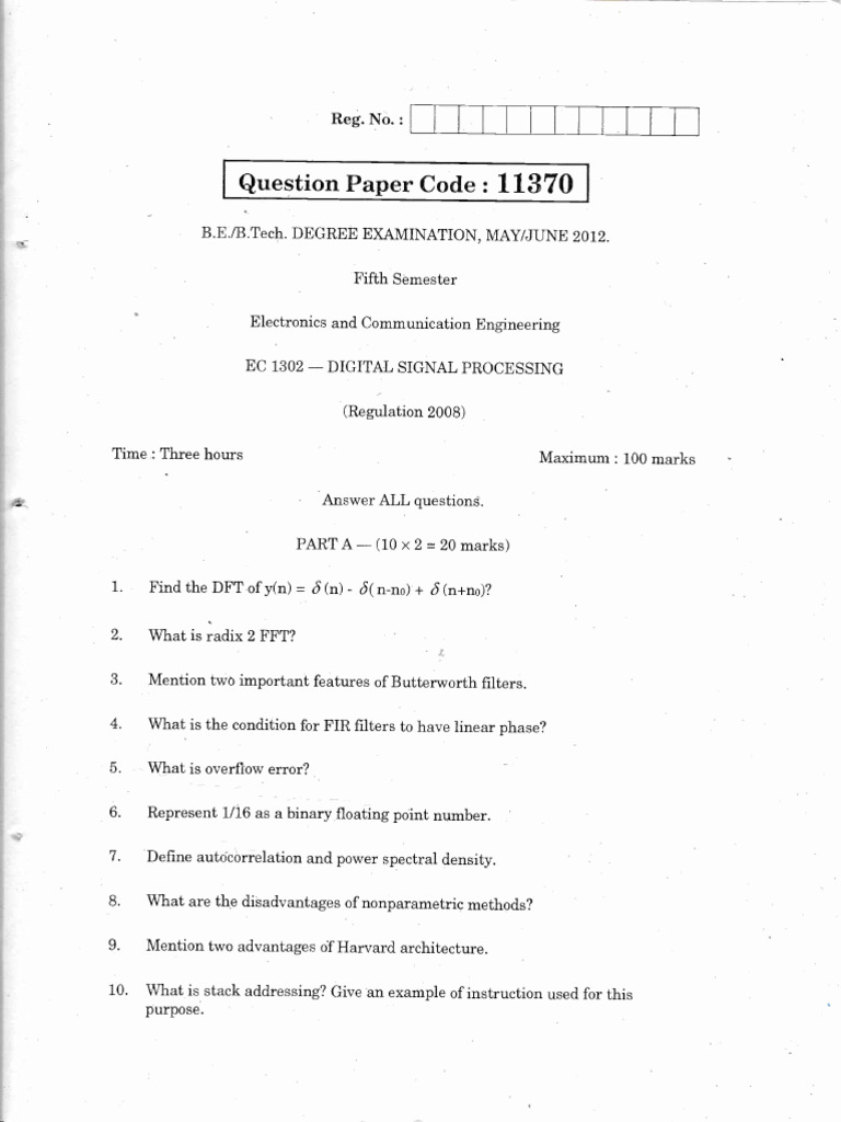 ECE-AM-2012-EC1302-DIGITAL SIGNAL PROCESSING-958152141-EC1302 (Full Permission) | PDF | Filter ...