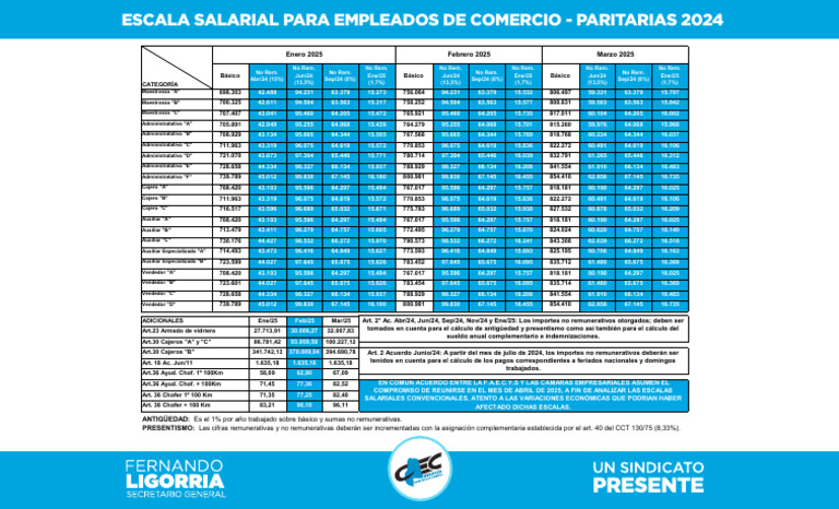 ESCALA EMPLEADOS DE COMERCIO PARITARIAS 2025 Febrero | PDF