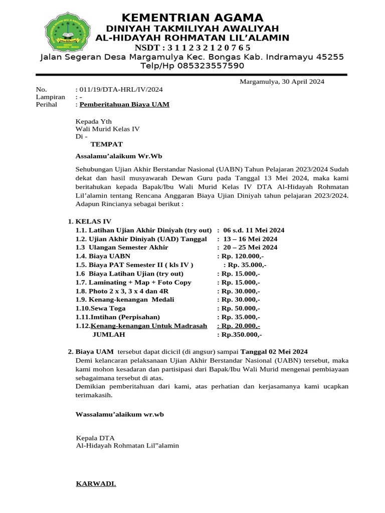 Surat Pemberitahuan Uam-1 | PDF