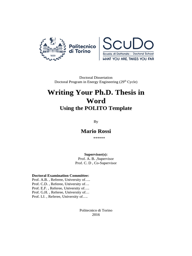 Polito PhD Thesis Word Template Guide | PDF | Writing | Academia