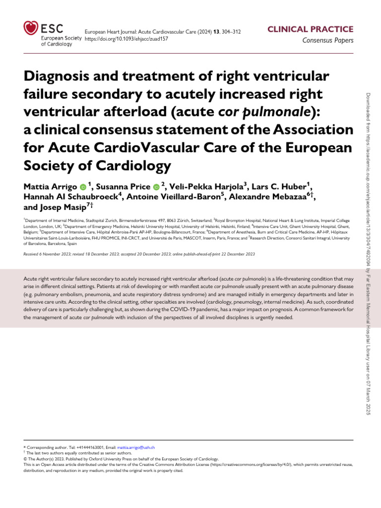 Diagnosis and Treatment of Right Ventricular Failure Secondary To ...