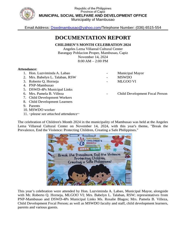Documentation Report - Childrens Month Celebration | PDF