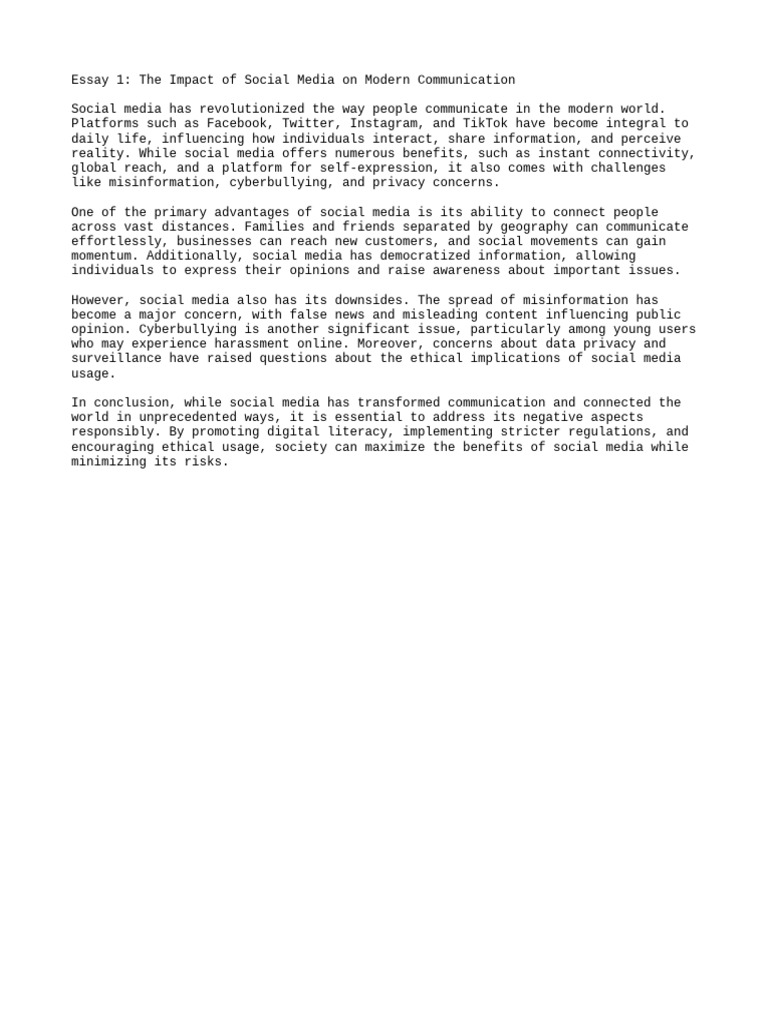 Essay 1 The Impact of Social Media | PDF