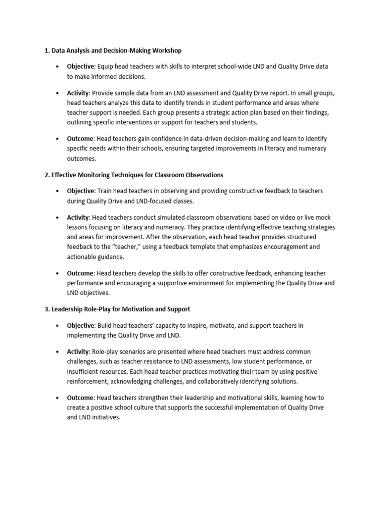 Activities for Head Teachers on QD & LND | PDF | Teachers | Goal