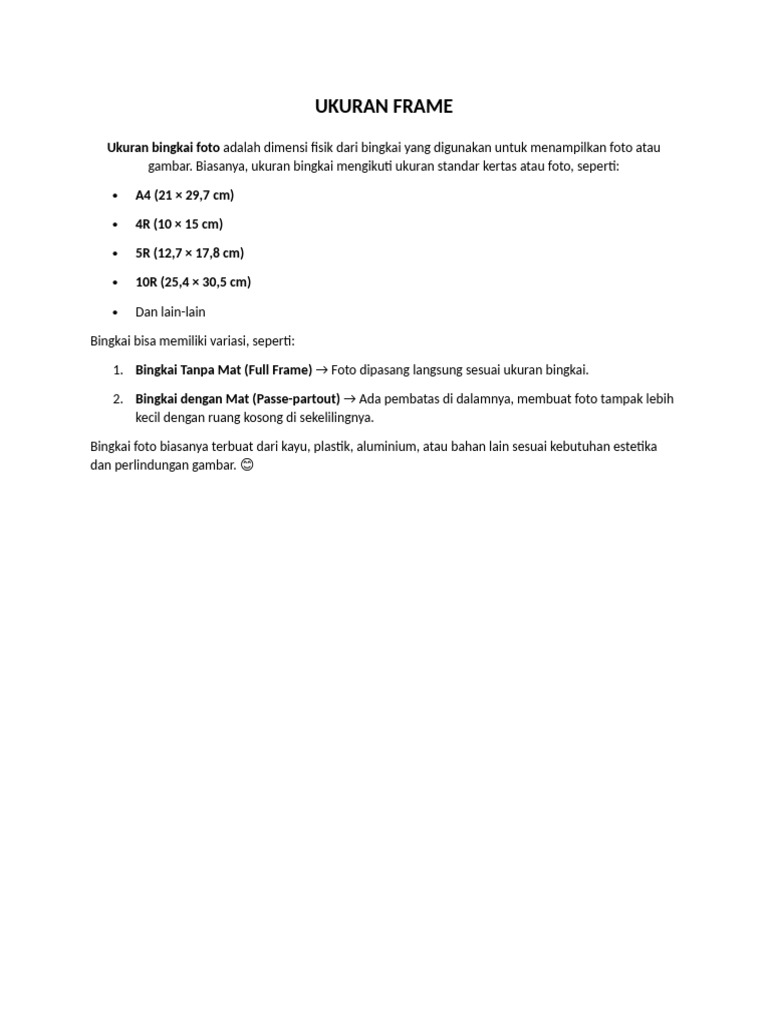Ukuran Frame | PDF
