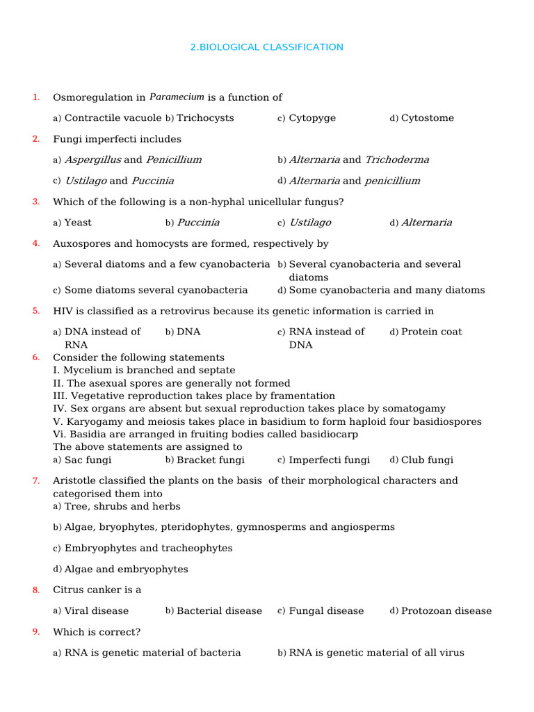 2 Biological Classification-Question | PDF | Fungus | Bacteria