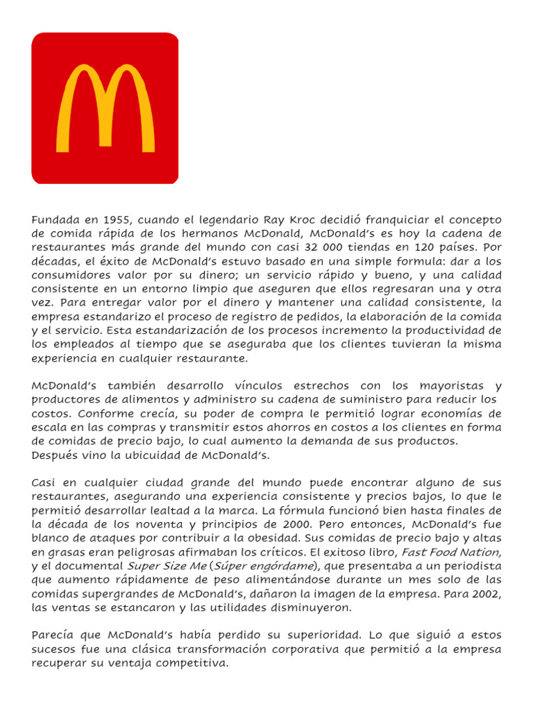 Caso Mcdonalds Estrategias | PDF | Mc Donald's | Economias