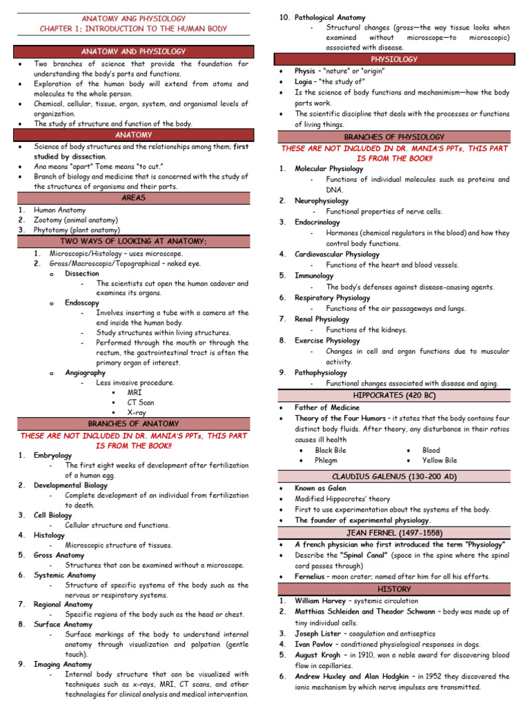 ANAPHY-NOTES (1) | PDF | Human Body | Anatomical Terms Of Location
