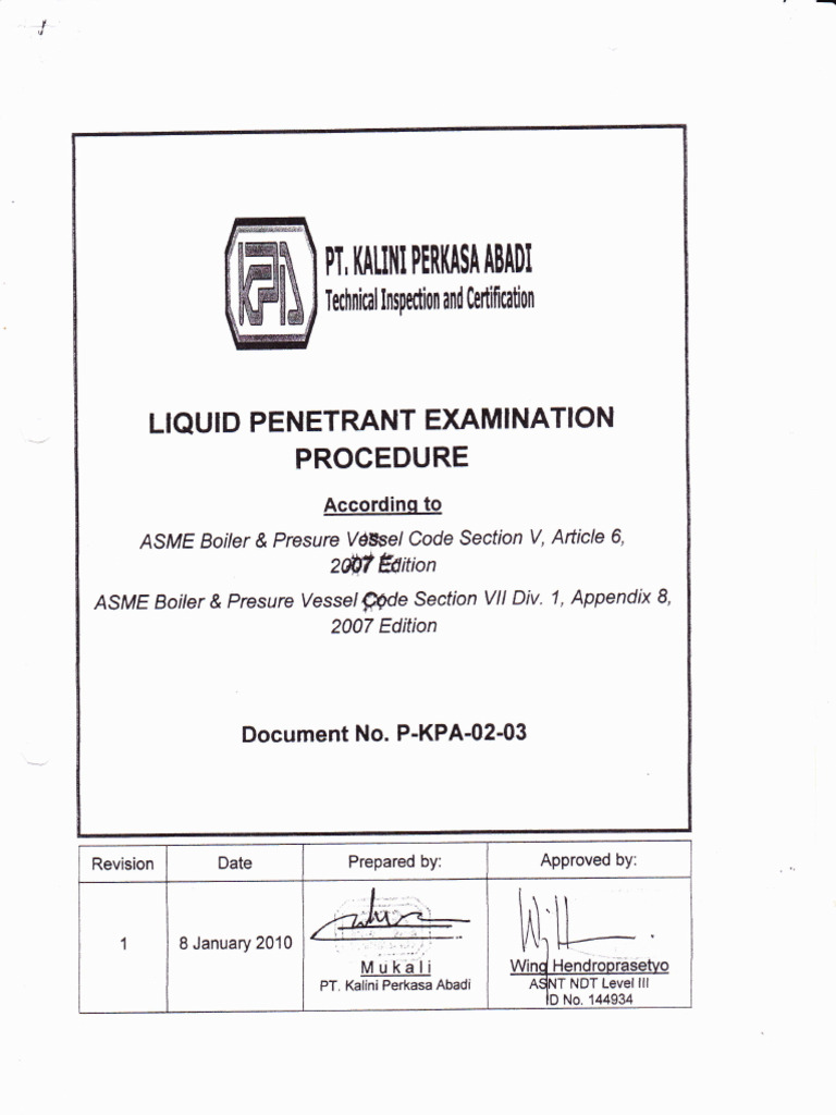 Procedure Liquid Penetrant Examination | PDF