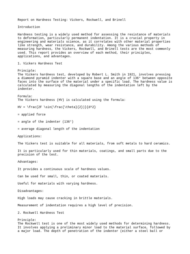 Hardness Testing: Vickers vs. Rockwell | PDF | Hardness | Secondary ...