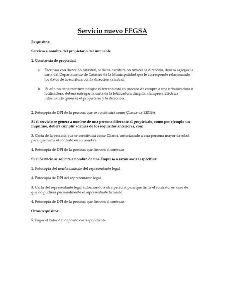 Requisito Servicio Nuevo EEGSA | PDF