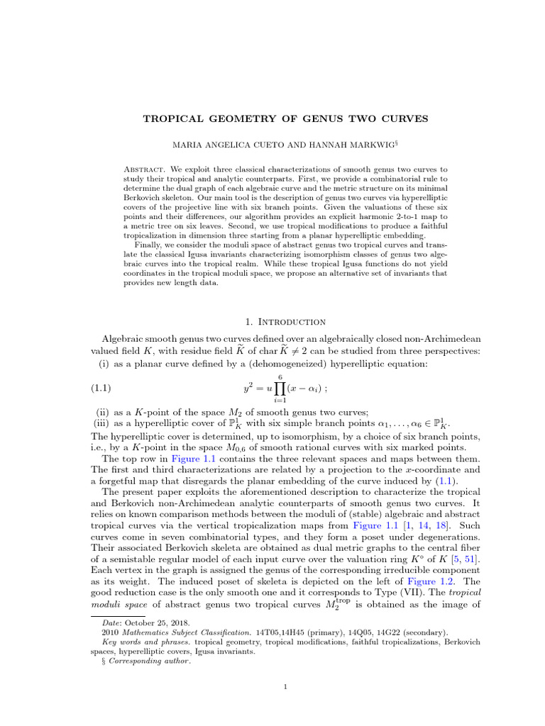 TROPICAL GEOMETRY OF GENUS TWO CURVES | PDF | Curve | Abstract Algebra