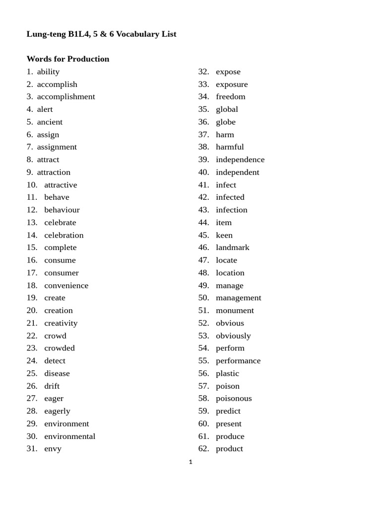 Lung-Teng B1L4-6 Vocabulary List | PDF