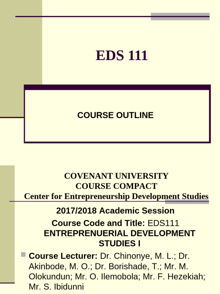 Eds 111 Course Outline | PDF | Entrepreneurship | Cognition